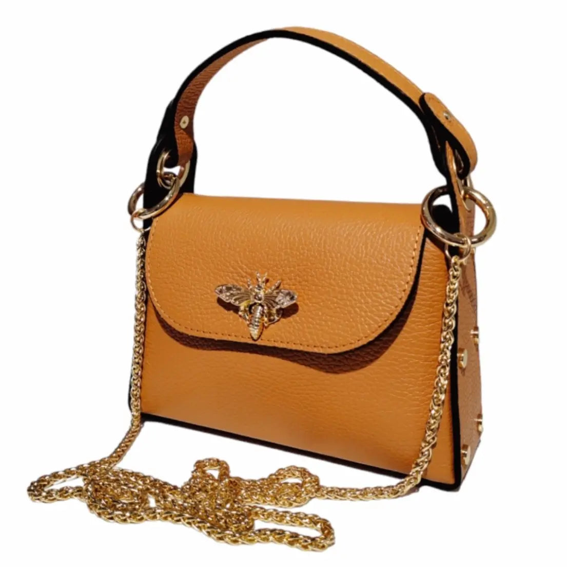 NEW! MAYA BUMBLE BEE CAMEL LEATHER MINI CROSSBODY BAG — www.CHARISHOP.com
